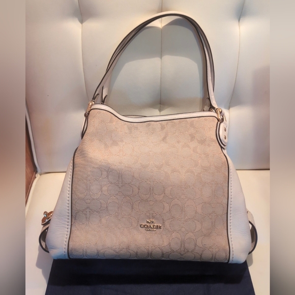 Coach | Bags | Coach Chalk Leather Golden Signature Cloth Turnlock ...